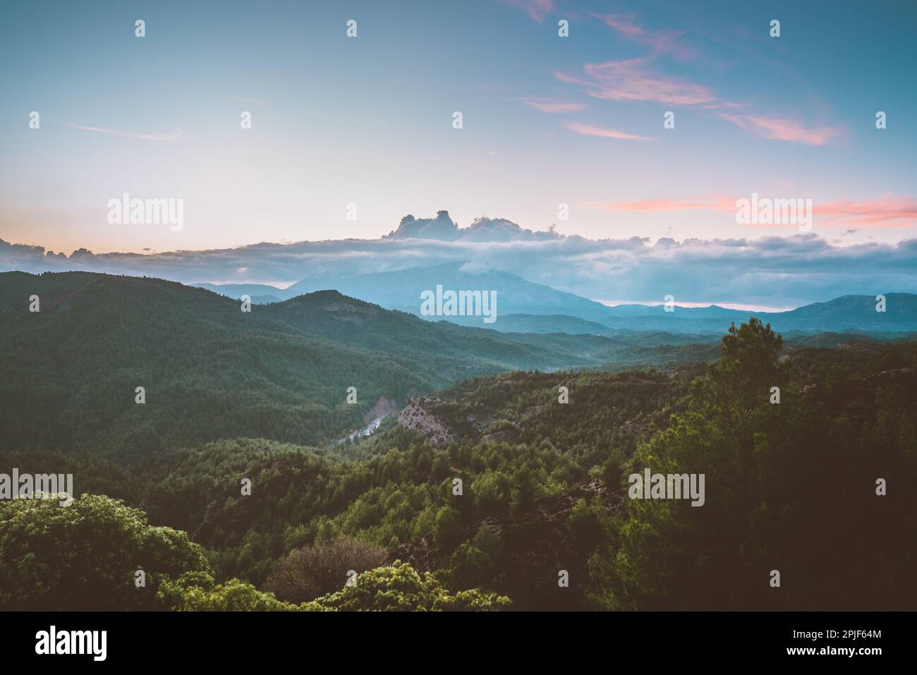 Sunset mountains landscape in Rhodes island aerial view nature in ...