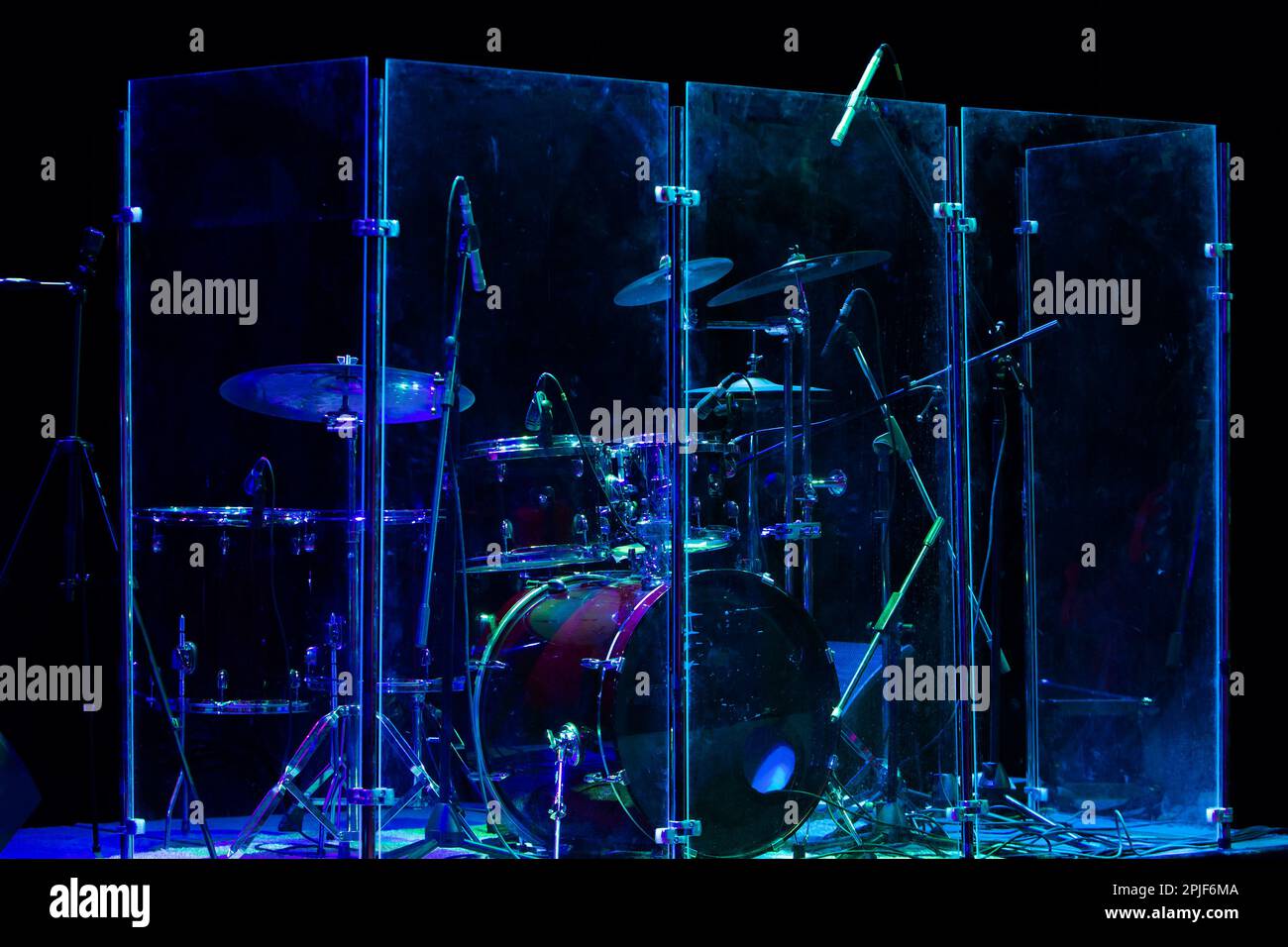 drum set on stage in a concert hall. Large-sized photo with soft change ...