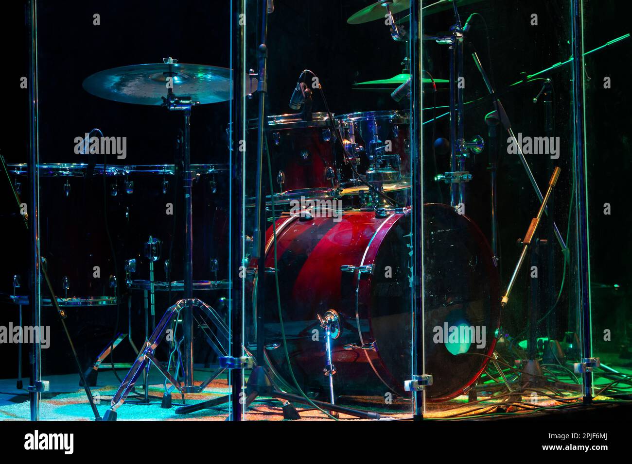 drum set on stage in a concert hall. Large-sized photo with soft change ...