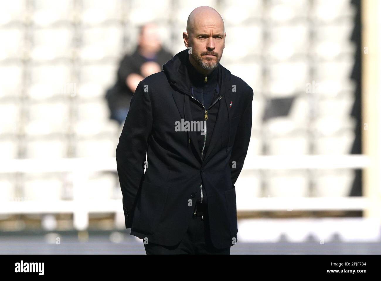 Manchester United manager Erik ten Hag inspects the pitch before the ...