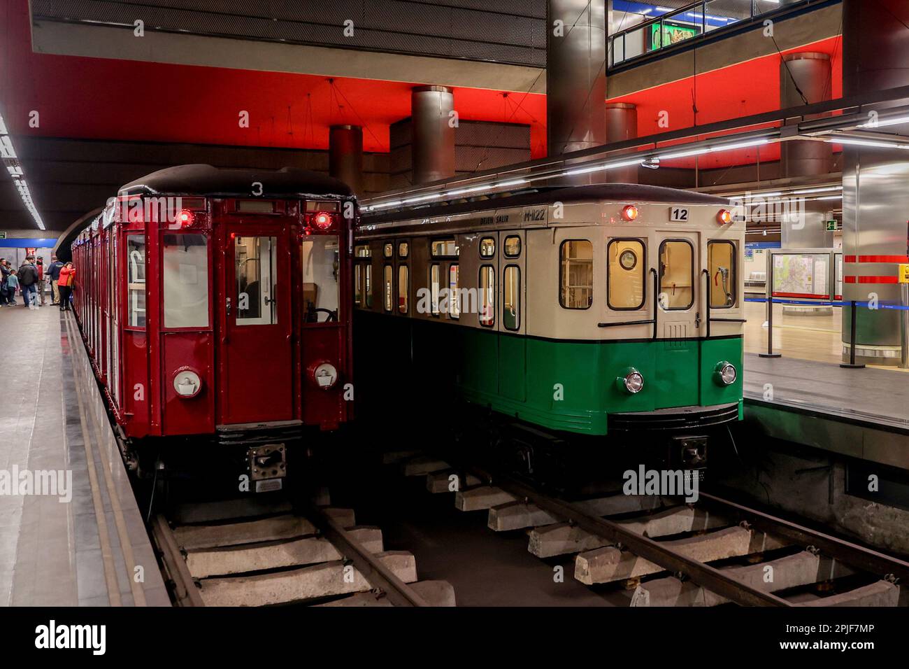 Carriages of an old metro train in the museum of Chamartín metro ...