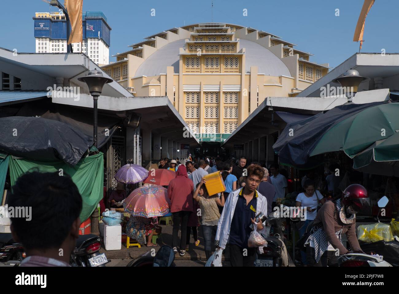 Central Market in Phnom Penh, Cambodia. The bright yellow art deco ...