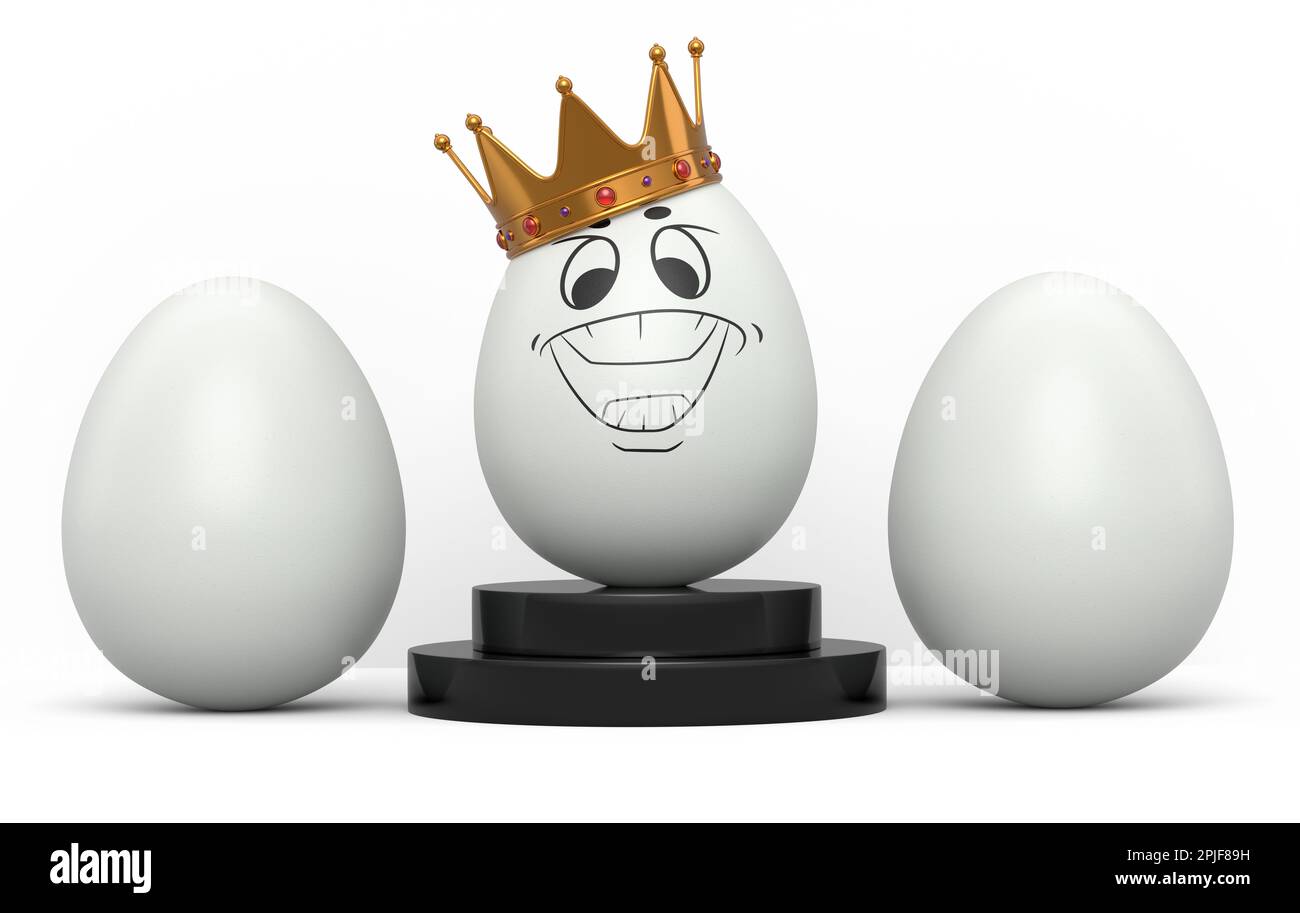 Group of farm white chicken eggs and unique egg with expressions and ...