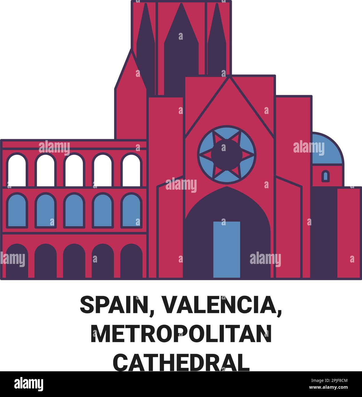 Spain, Valencia, Metropolitan Cathedralbasilica travel landmark vector ...