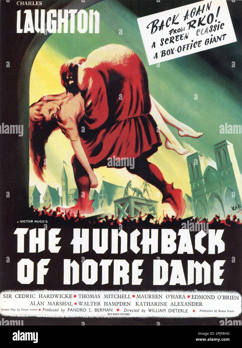 CHARLES LAUGHTON as Quasimodo and MAUREEN O'HARA as Esmerelda in THE ...