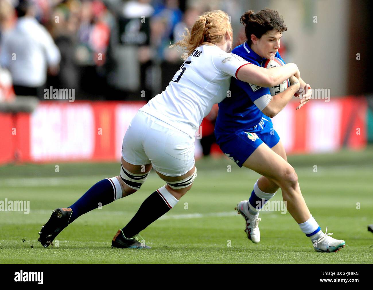 England's Delaney Burns tackles Italy's Aura Muzzo during the TikTok ...