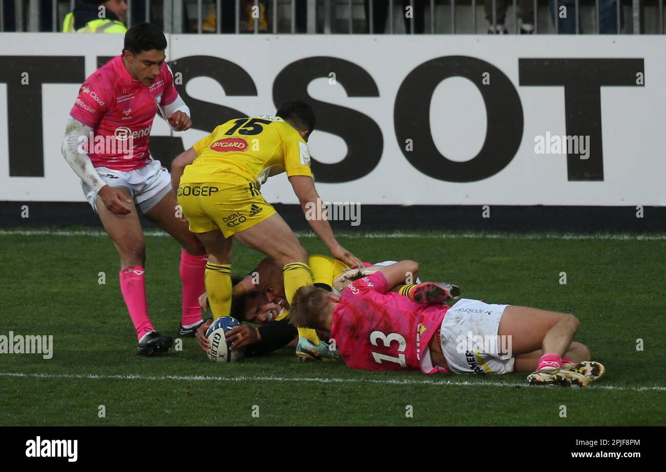 La Rochelle, France. 02nd Apr, 2023. TRY Teddy Thomas of Stade ...