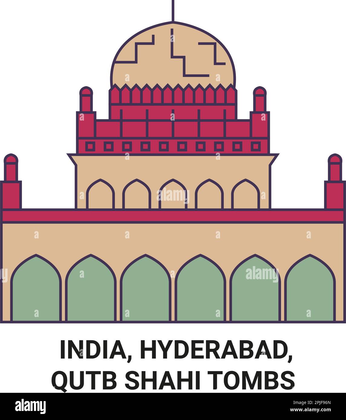 India, Hyderabad, Qutb Shahi Tombs travel landmark vector illustration ...