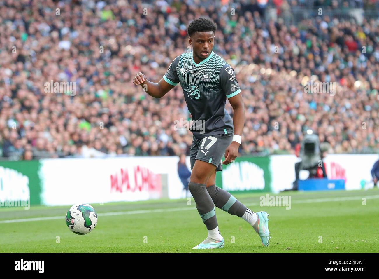 Bali Mumba #17 of Plymouth Argyle in action during the Papa John's ...