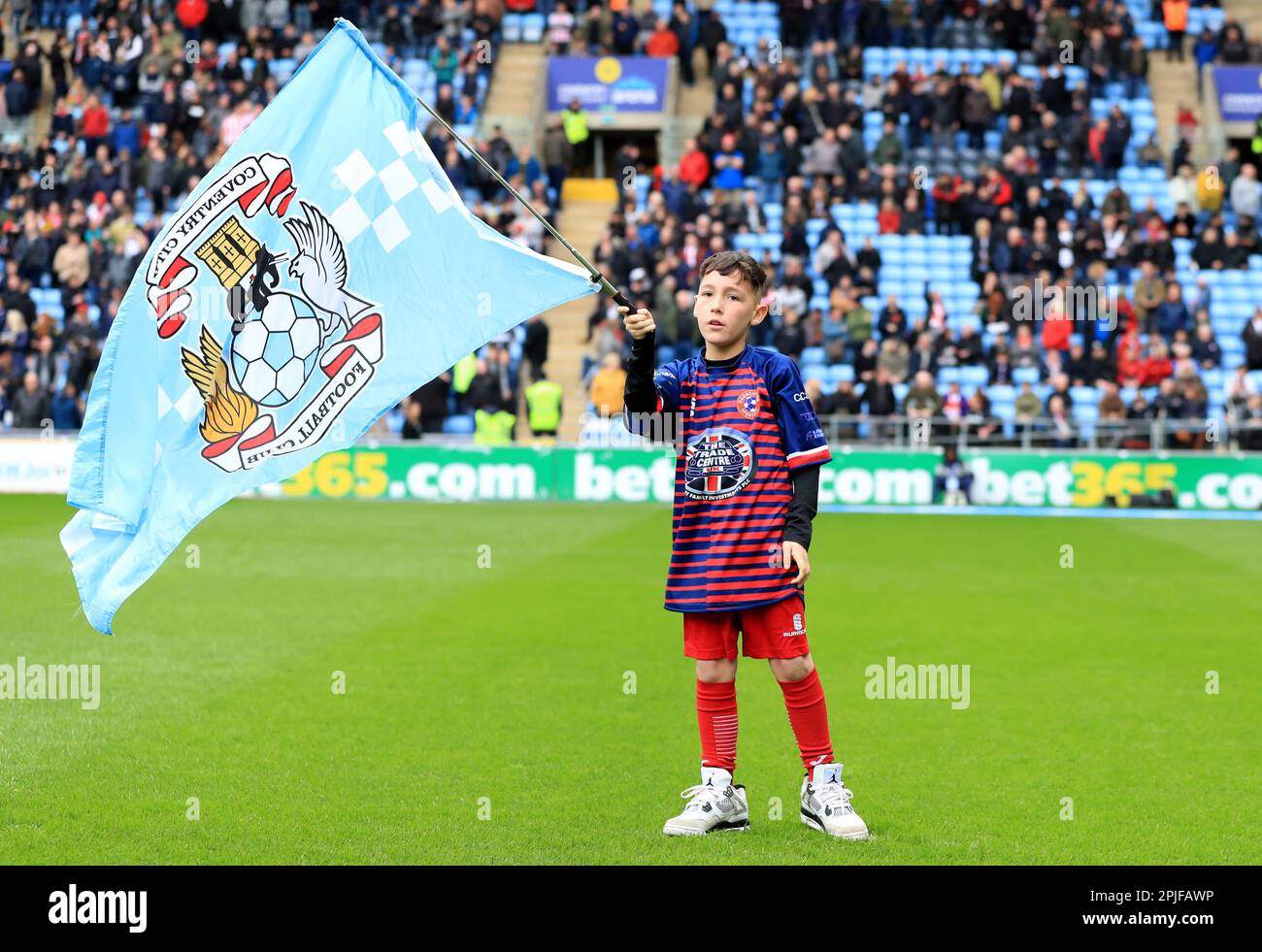 A match day flag waver ahead of the Sky Bet Championship match at the ...