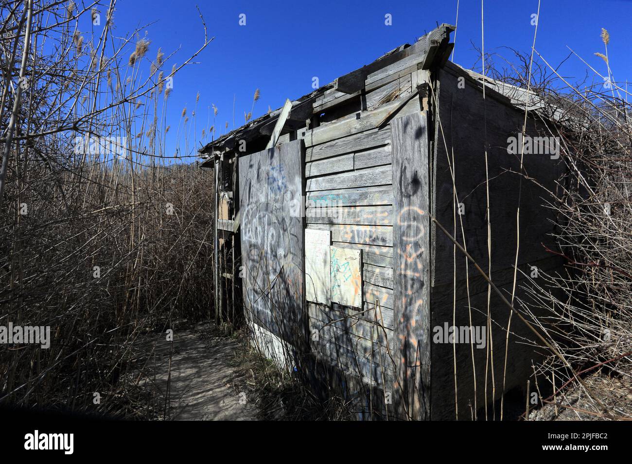 Abandoned shack Camp Hero Long Island New York Stock Photo - Alamy