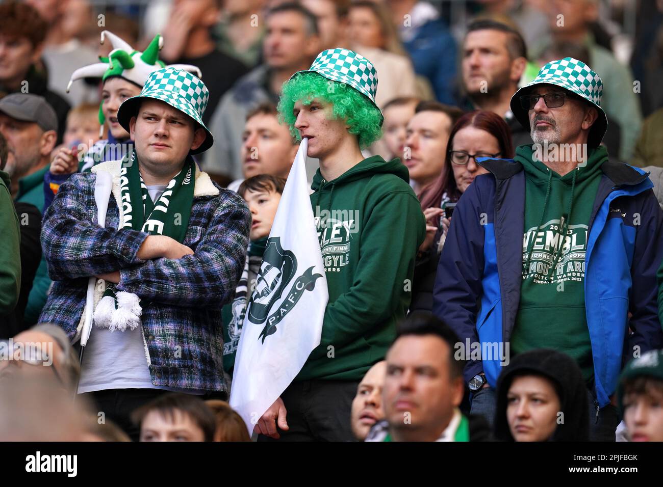 Plymouth Argyle fans look dejected during the Papa Johns Trophy final ...