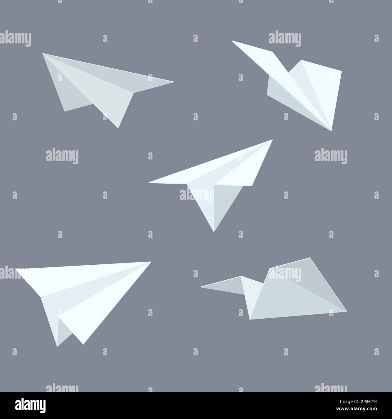 Paper planes 3d icons. White paper folded into shape aircraft on grey ...