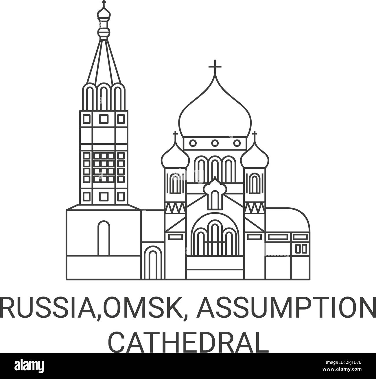 Russia,Omsk, Assumption , Cathedral travel landmark vector illustration ...