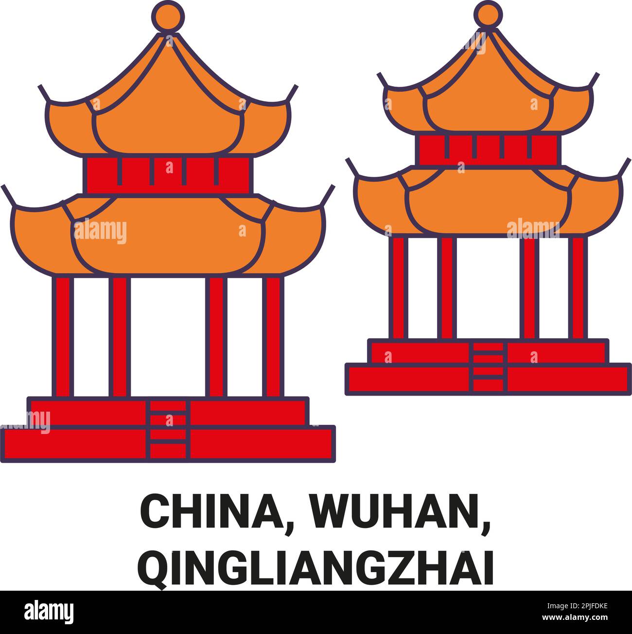 China, Wuhan, Qingliangzhai travel landmark vector illustration Stock ...