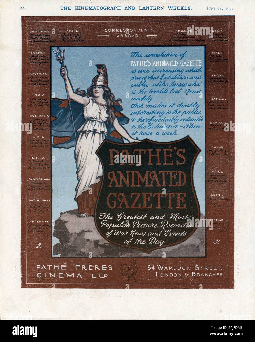 British trade Ad for the silent newsreel PATHE'S ANIMATED GAZETTE ...