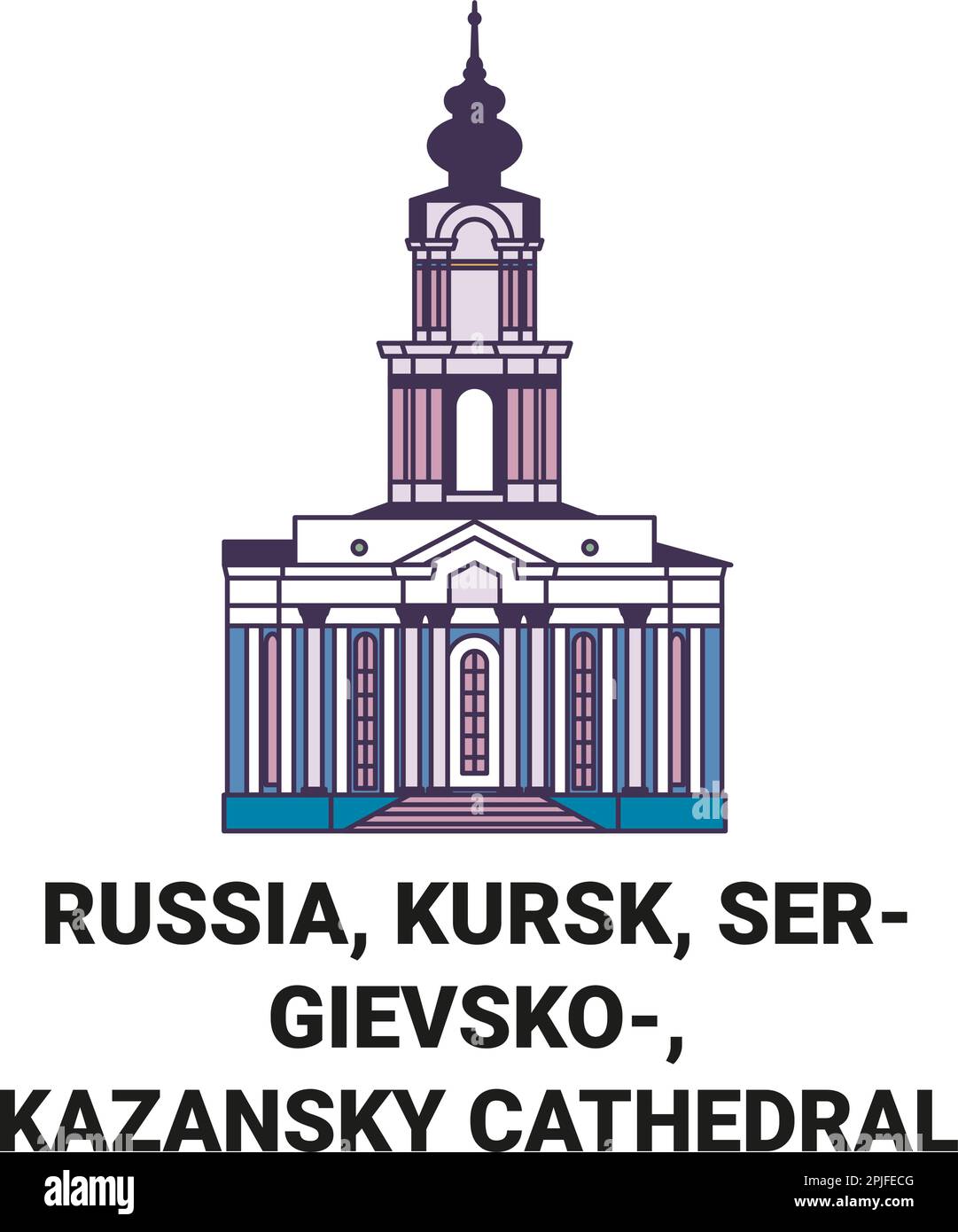 Russia, Kursk, Sergievsko, Kazansky Cathedral travel landmark vector ...