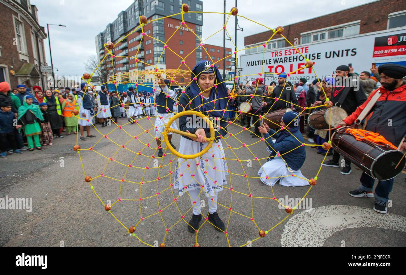 London, UK. 02nd Apr, 2023. Martial Arts demonstration, Sikh Vaisakhi ...