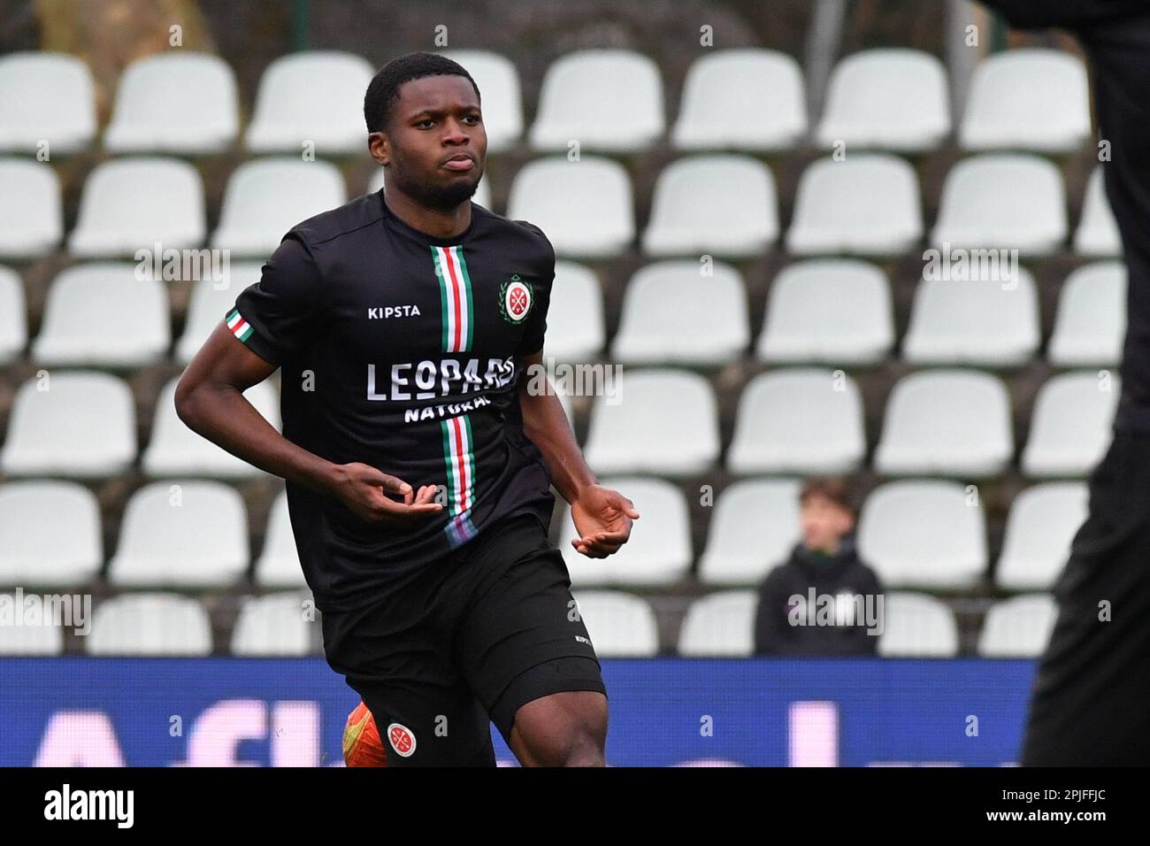 Lommel, Belgium. 02nd Apr, 2023. Virton's Keres Masangu celebrates ...