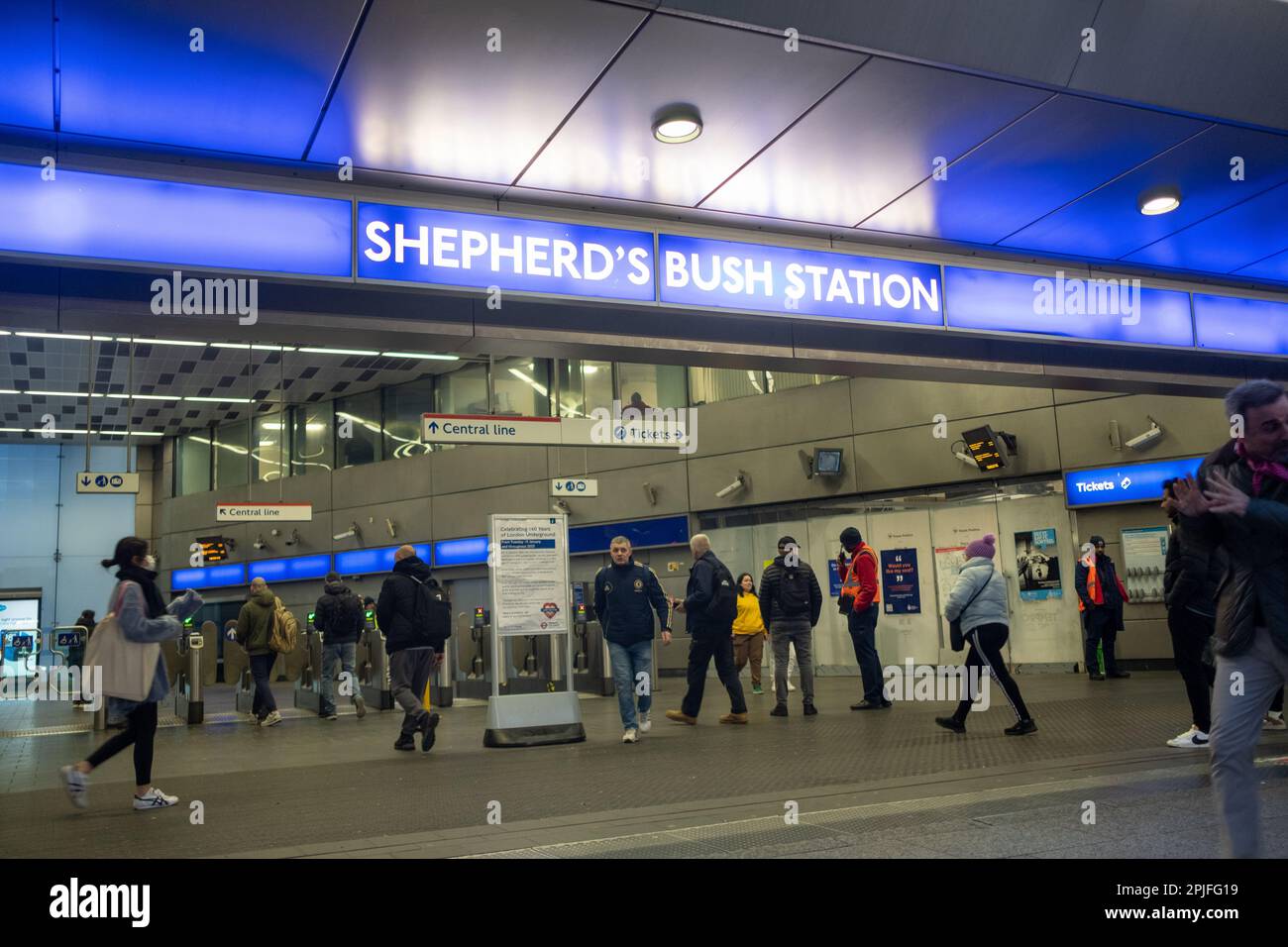 London- February 2023: Shepherds Bush underground station entrance ...
