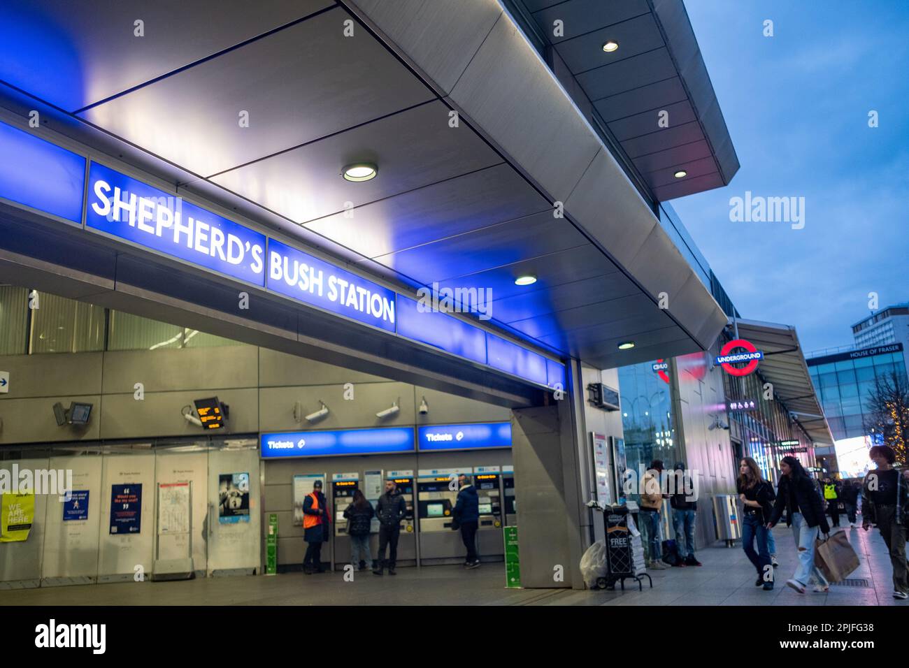 London- February 2023: Shepherds Bush underground station entrance ...