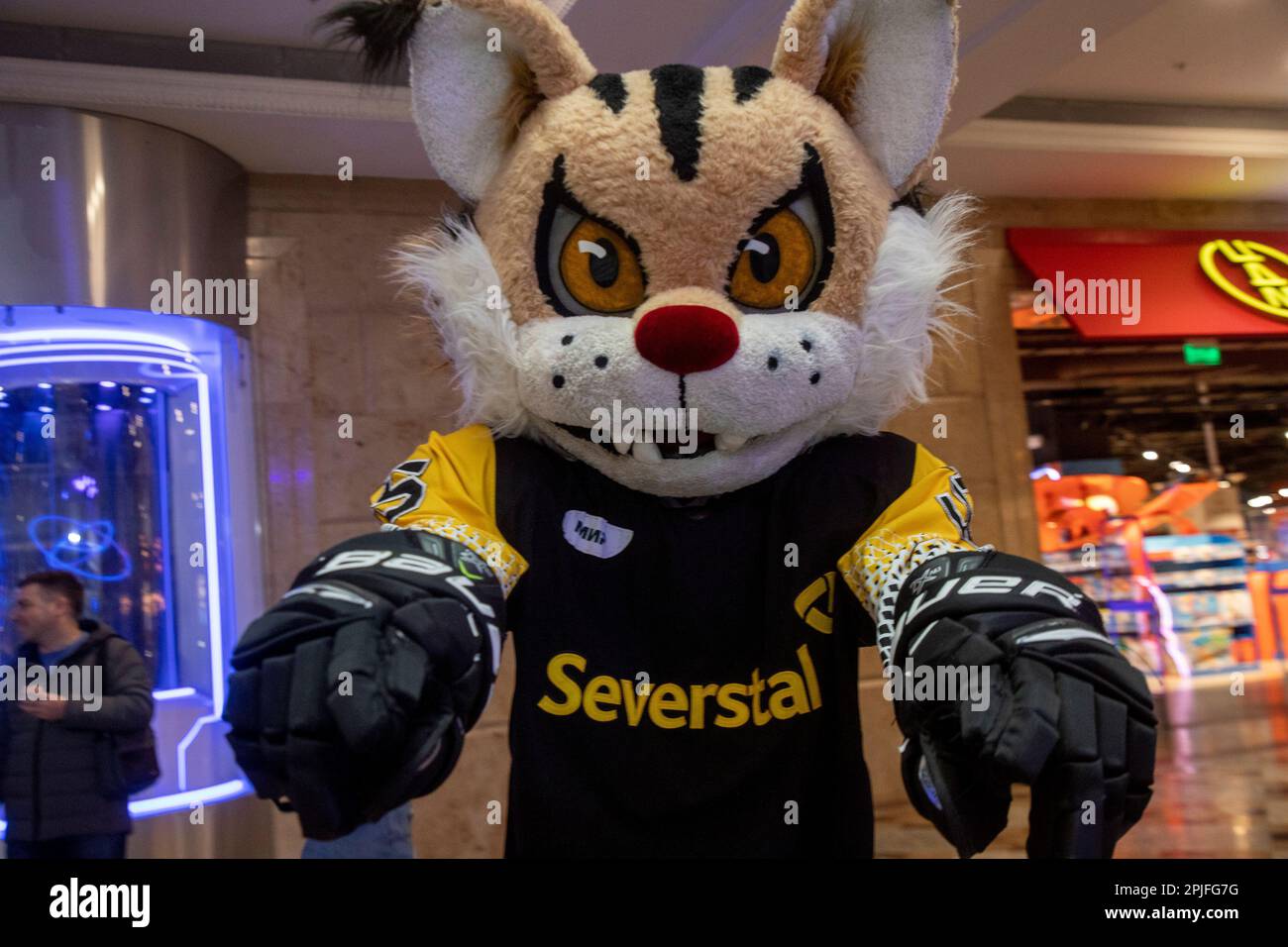 Moscow, Russia. 2nd of April, 2023. Official mascot lynx Seva of the ...