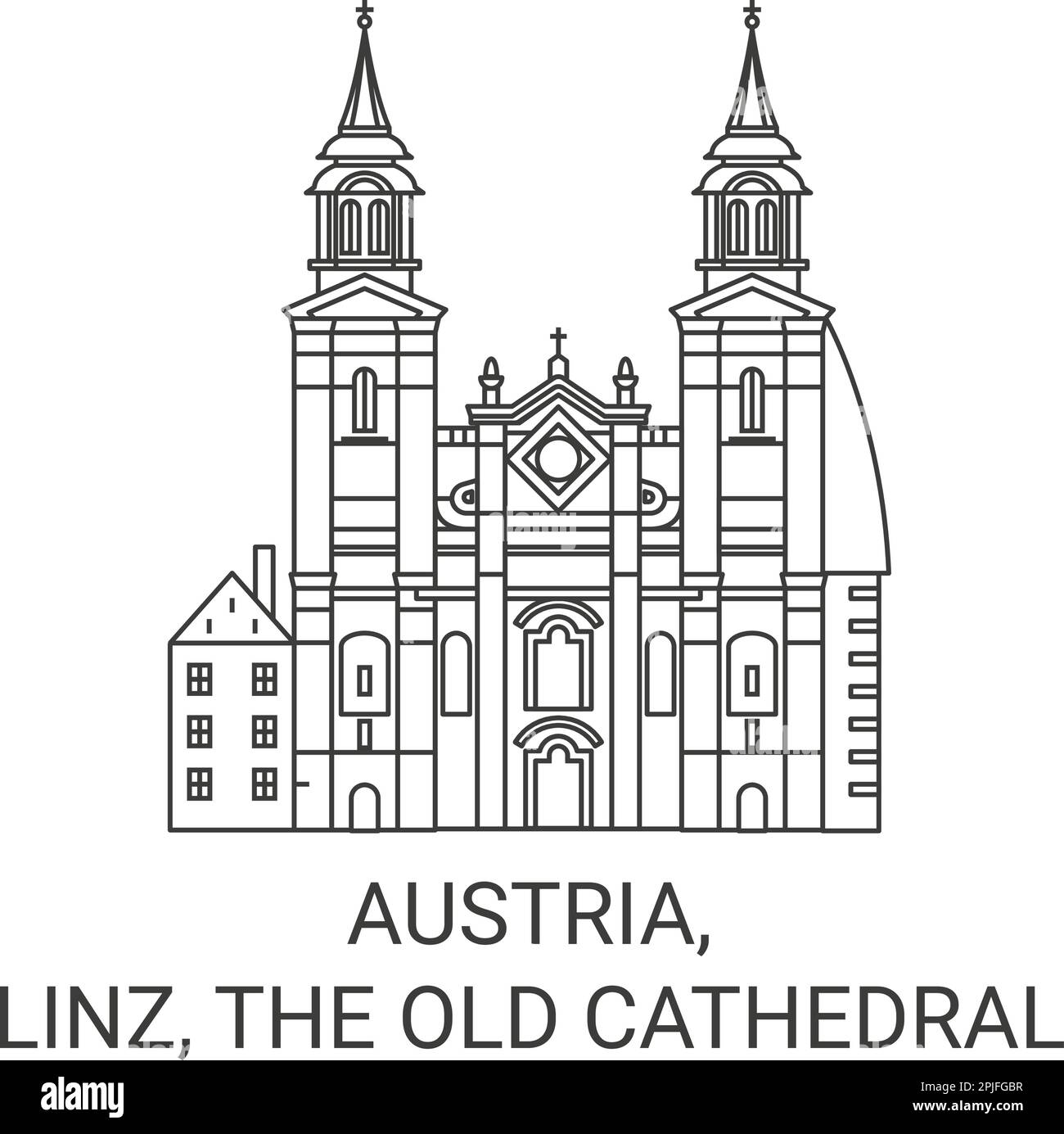 Austria, Linz, The Old Cathedral travel landmark vector illustration ...
