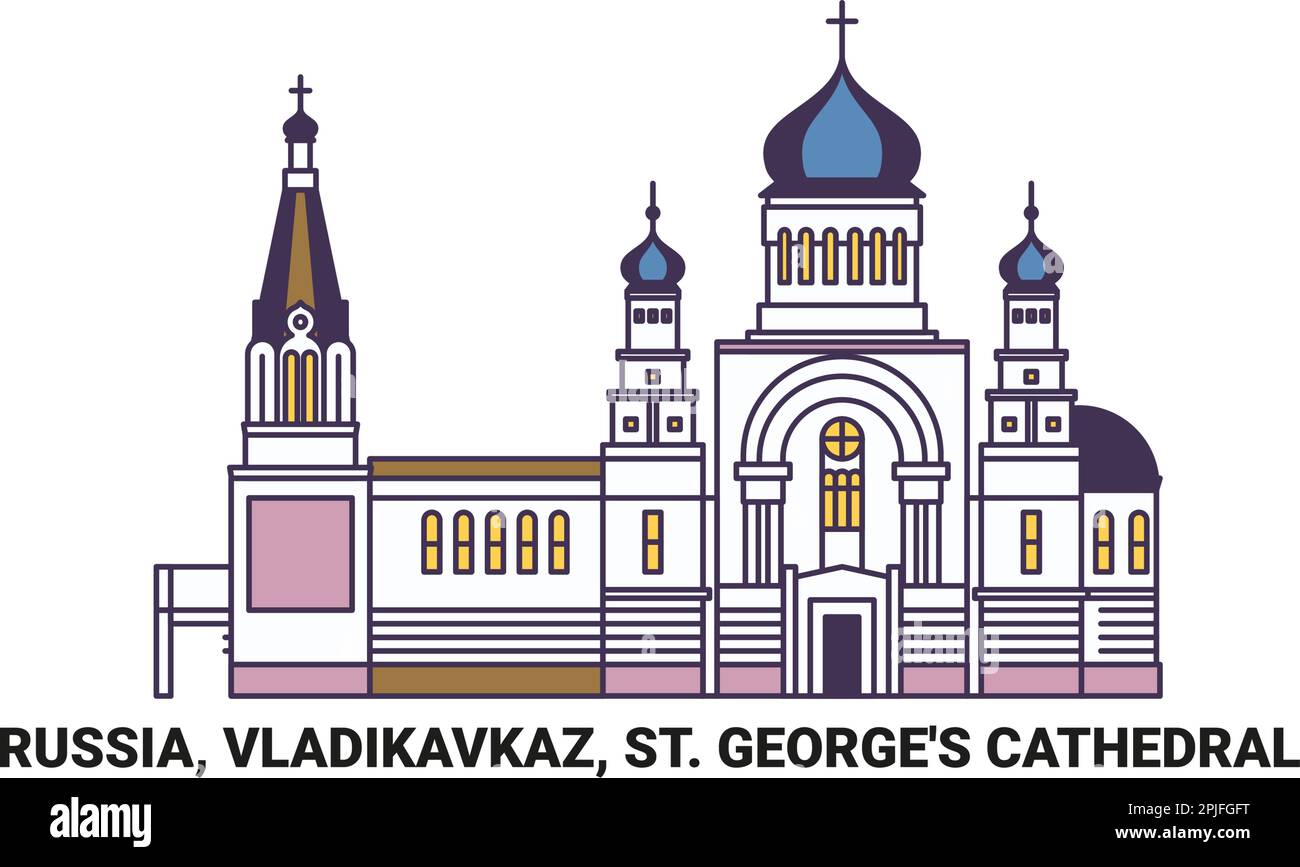 Russia, Vladikavkaz, St. George's Cathedral, travel landmark vector ...
