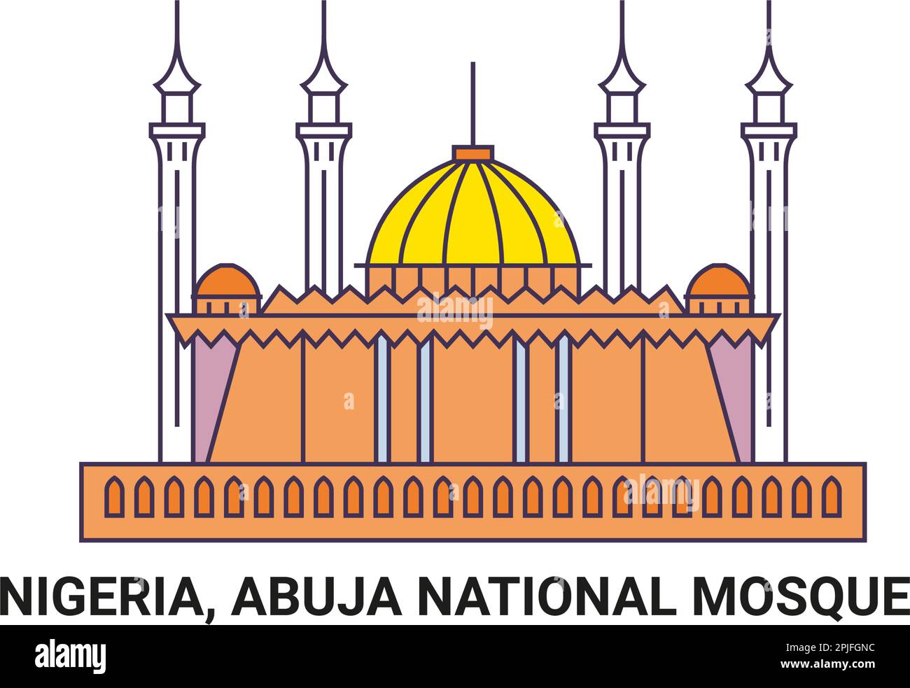 Nigeria, Abuja National Mosque, travel landmark vector illustration ...