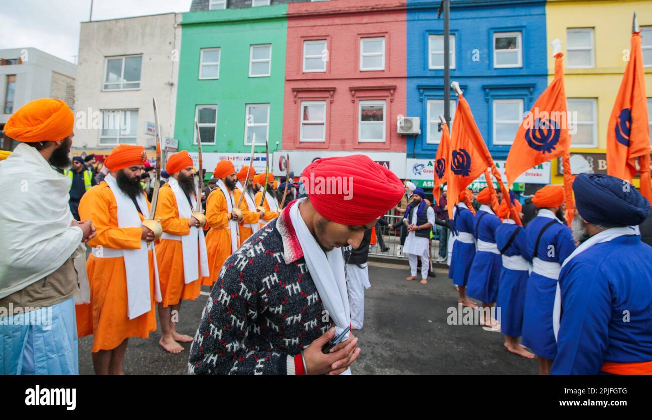 London, UK. 02nd Apr, 2023. Sikh Vaisakhi celebrates the birth of the ...
