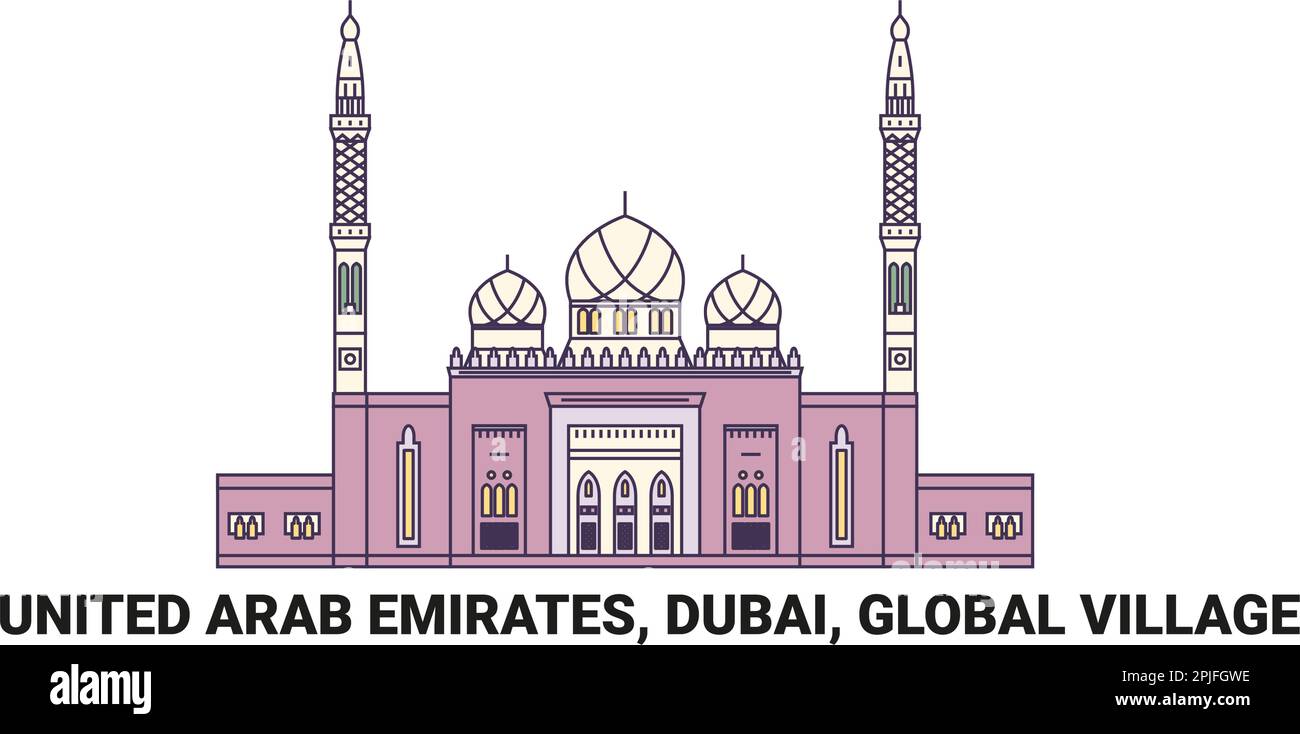 United Arab Emirates, Dubai, Global Village, travel landmark vector ...