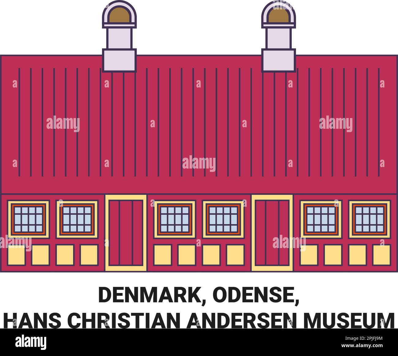 Denmark, Odense, Hans Christian Andersen Museum travel landmark vector illustration Stock Vector ...