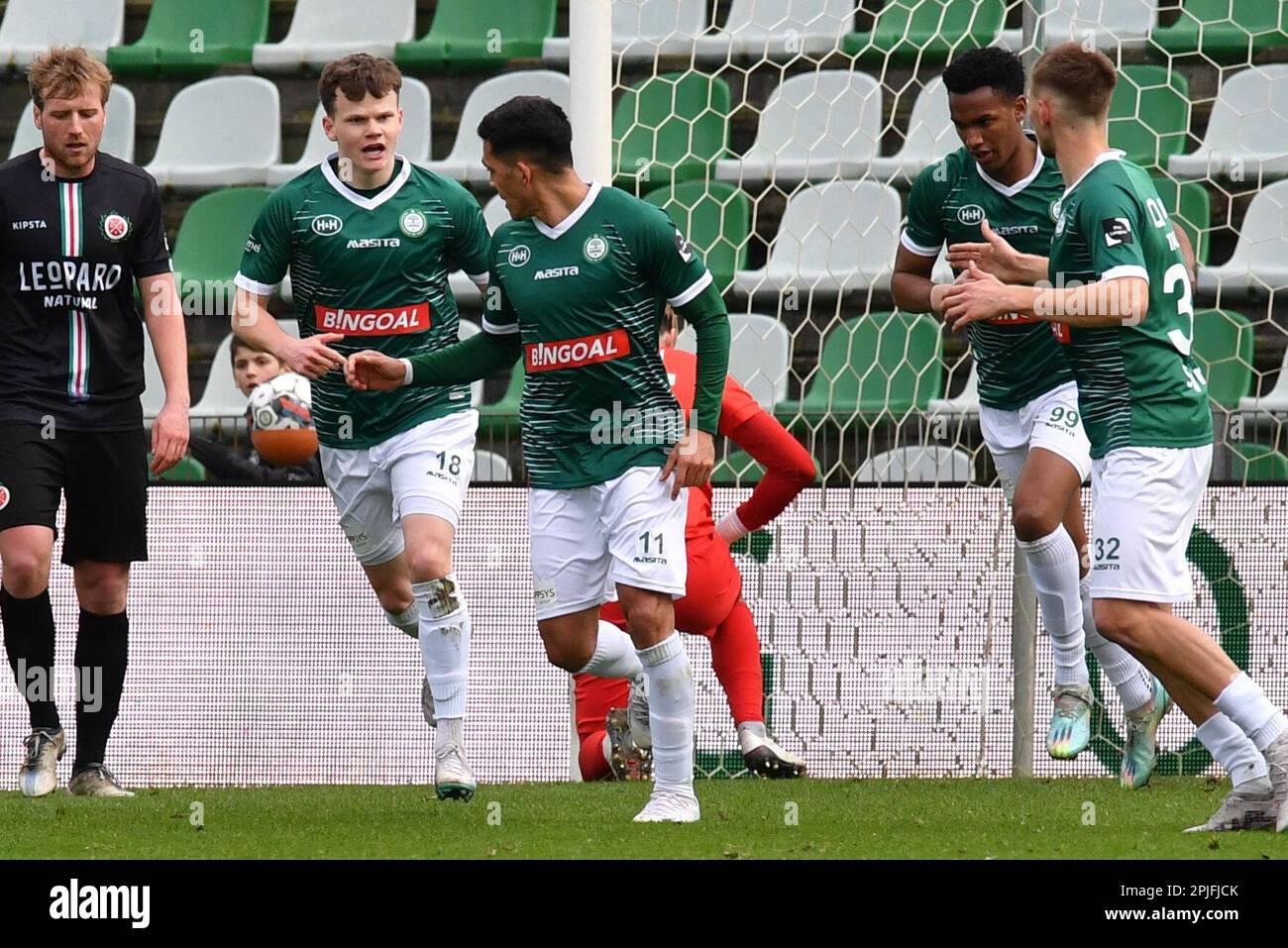 Lommel, Belgium. 02nd Apr, 2023. Lommel's players celebrate after ...