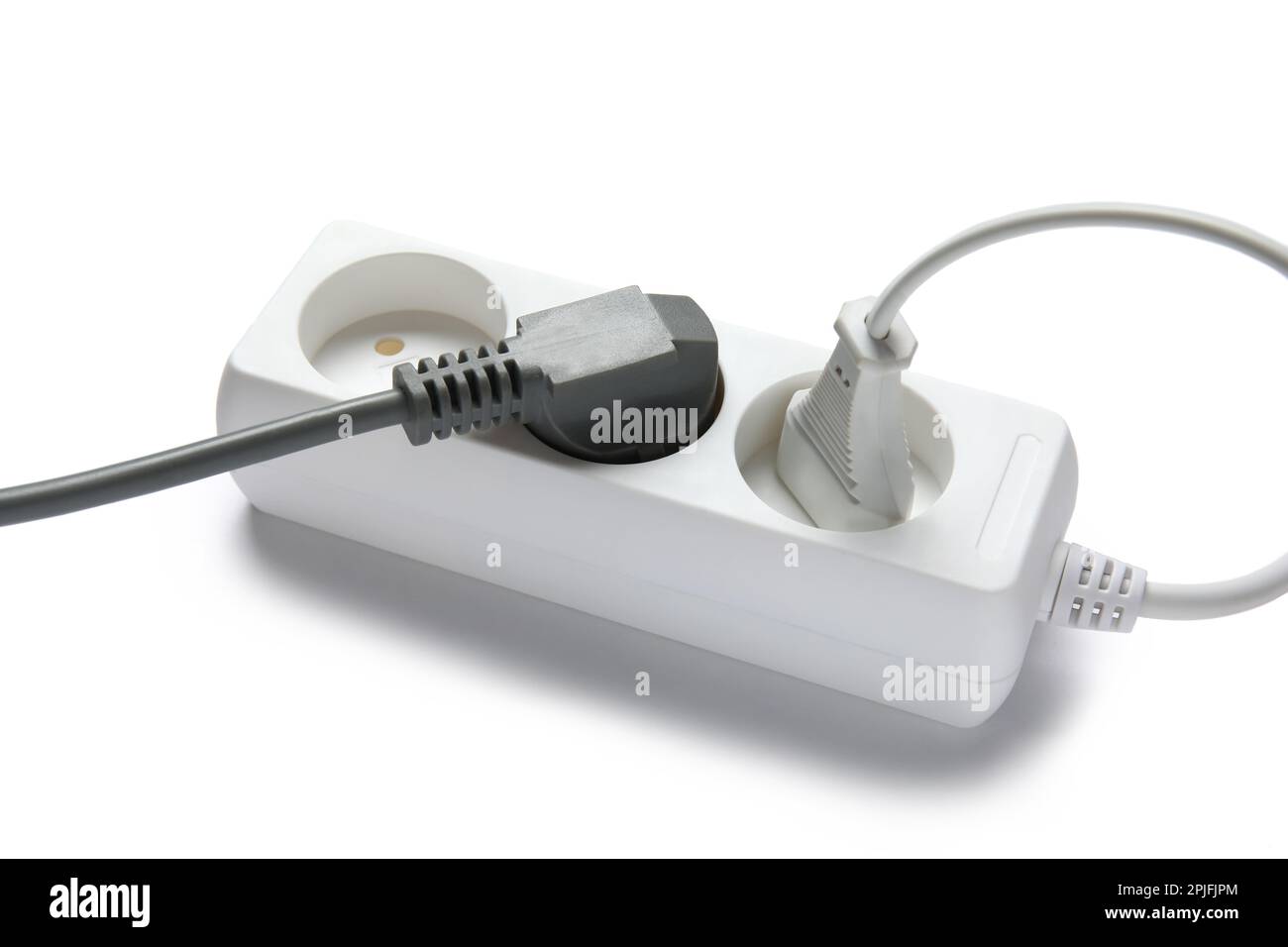 Electric extension cord with plugs isolated on white background Stock ...