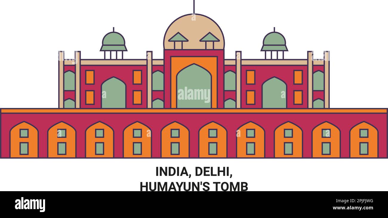 India, Delhi, Humayun's Tomb travel landmark vector illustration Stock ...