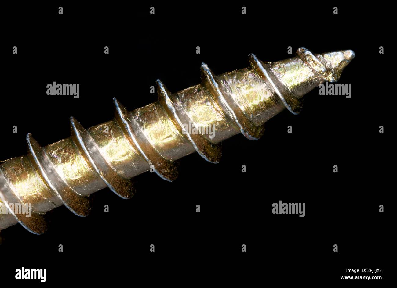 Close up extreme close up of a brass steel iron metal screw with ...