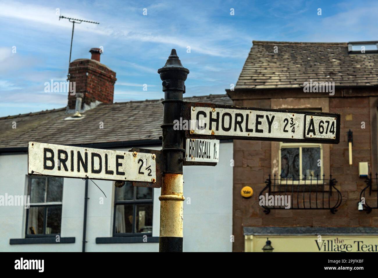 Signpost at Wheelton village, Lancashire Stock Photo - Alamy
