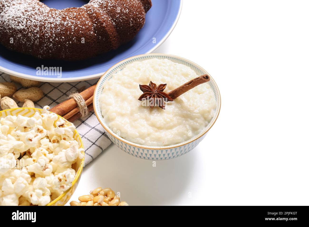 Traditional rice pudding for Festa Junina (June Festival) on white ...