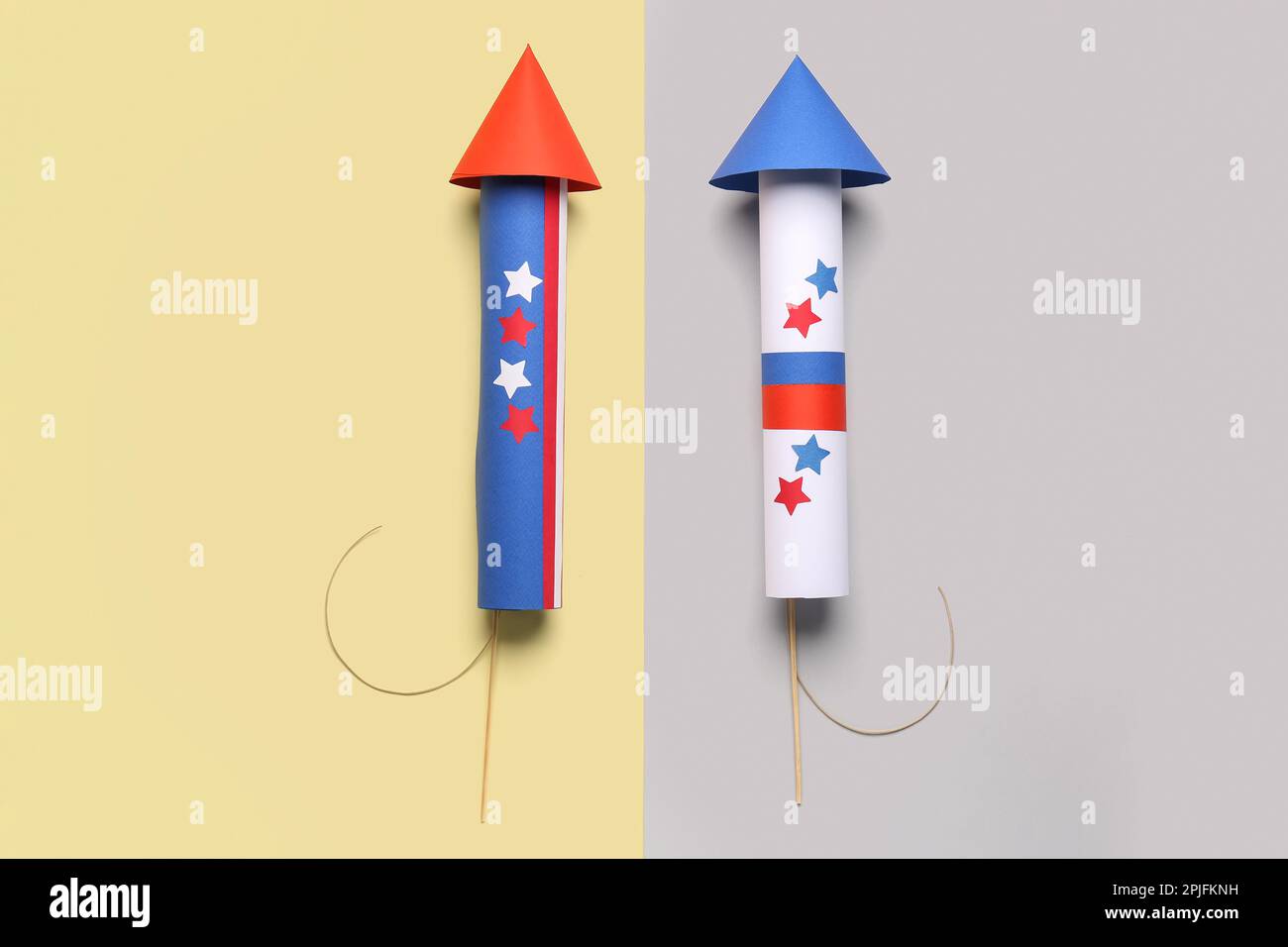 Firework rockets for Independence Day on color background Stock Photo ...