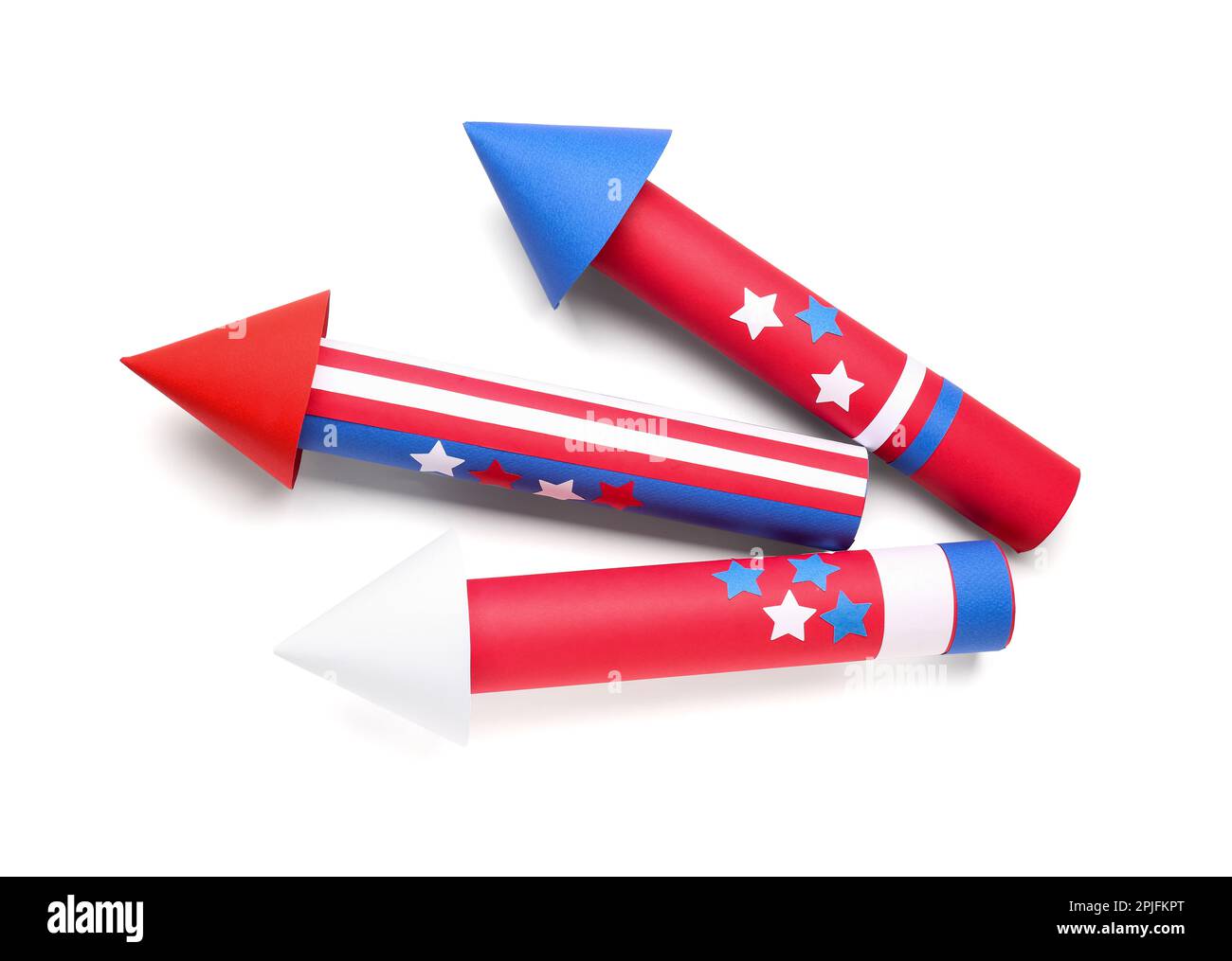 Firework rockets for Independence Day on white background Stock Photo ...