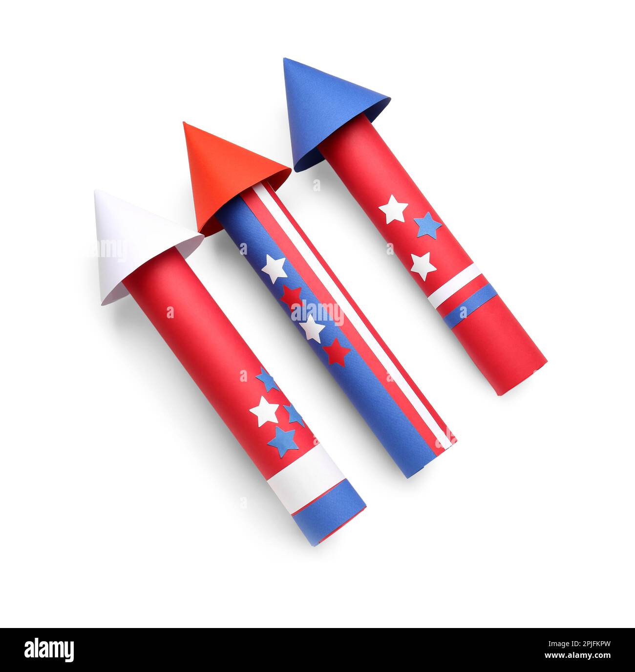 Firework rockets for Independence Day on white background Stock Photo ...