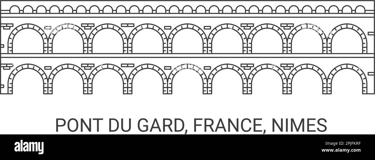 France, Pont Du Gard travel landmark vector illustration Stock Vector ...