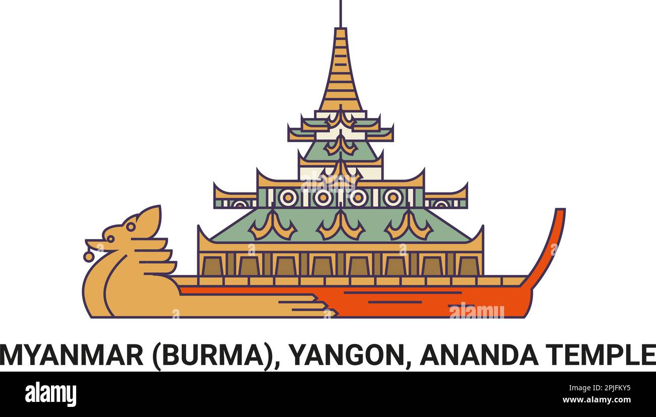Myanmar Burma, Yangon, Ananda Temple, travel landmark vector ...