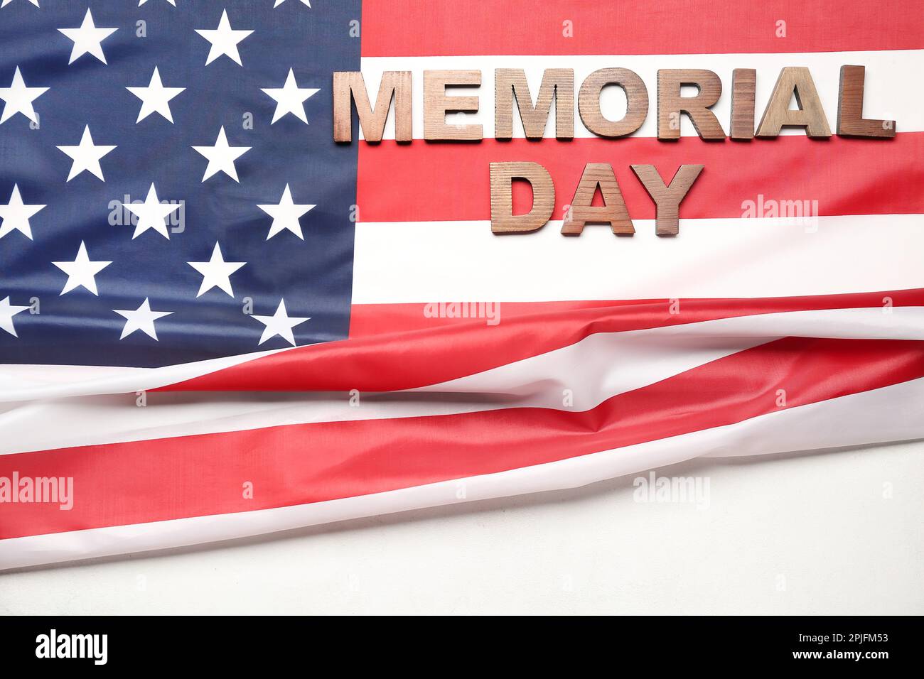 Text MEMORIAL DAY with USA flag on white background Stock Photo - Alamy