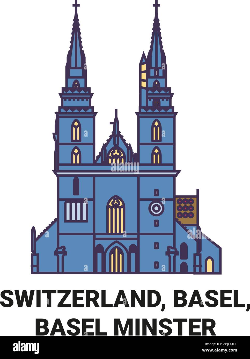Switzerland, Basel, Basel Minster travel landmark vector illustration ...