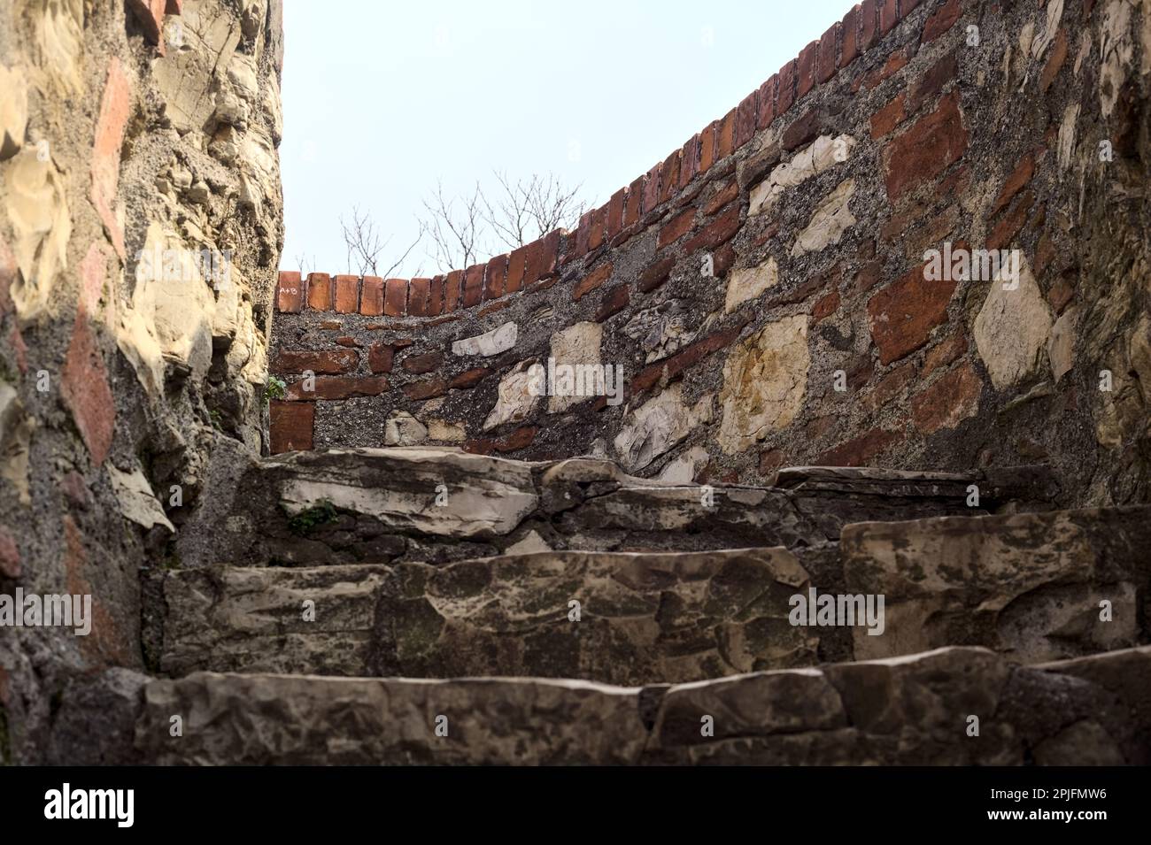 Staircase outside a tower of a castle Stock Photo - Alamy
