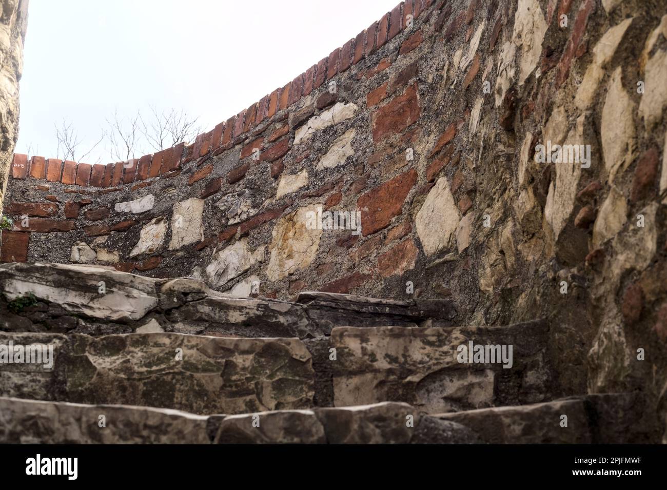 Staircase outside a tower of a castle Stock Photo - Alamy