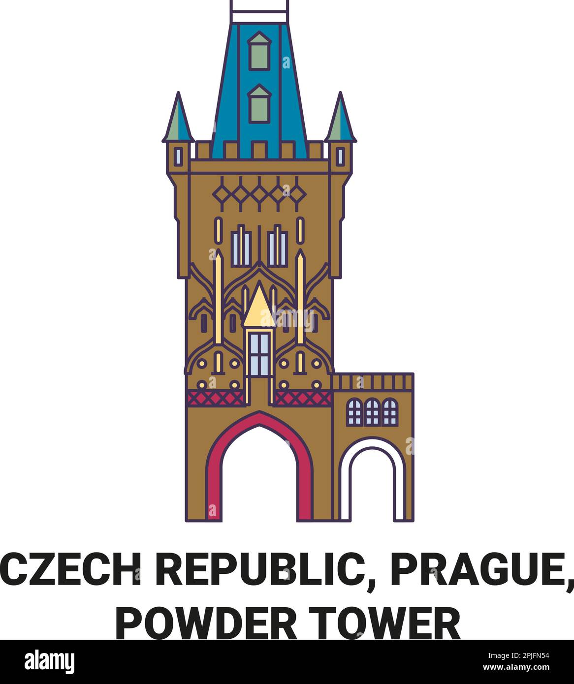 Czech Republic, Prague, Powder Tower travel landmark vector ...
