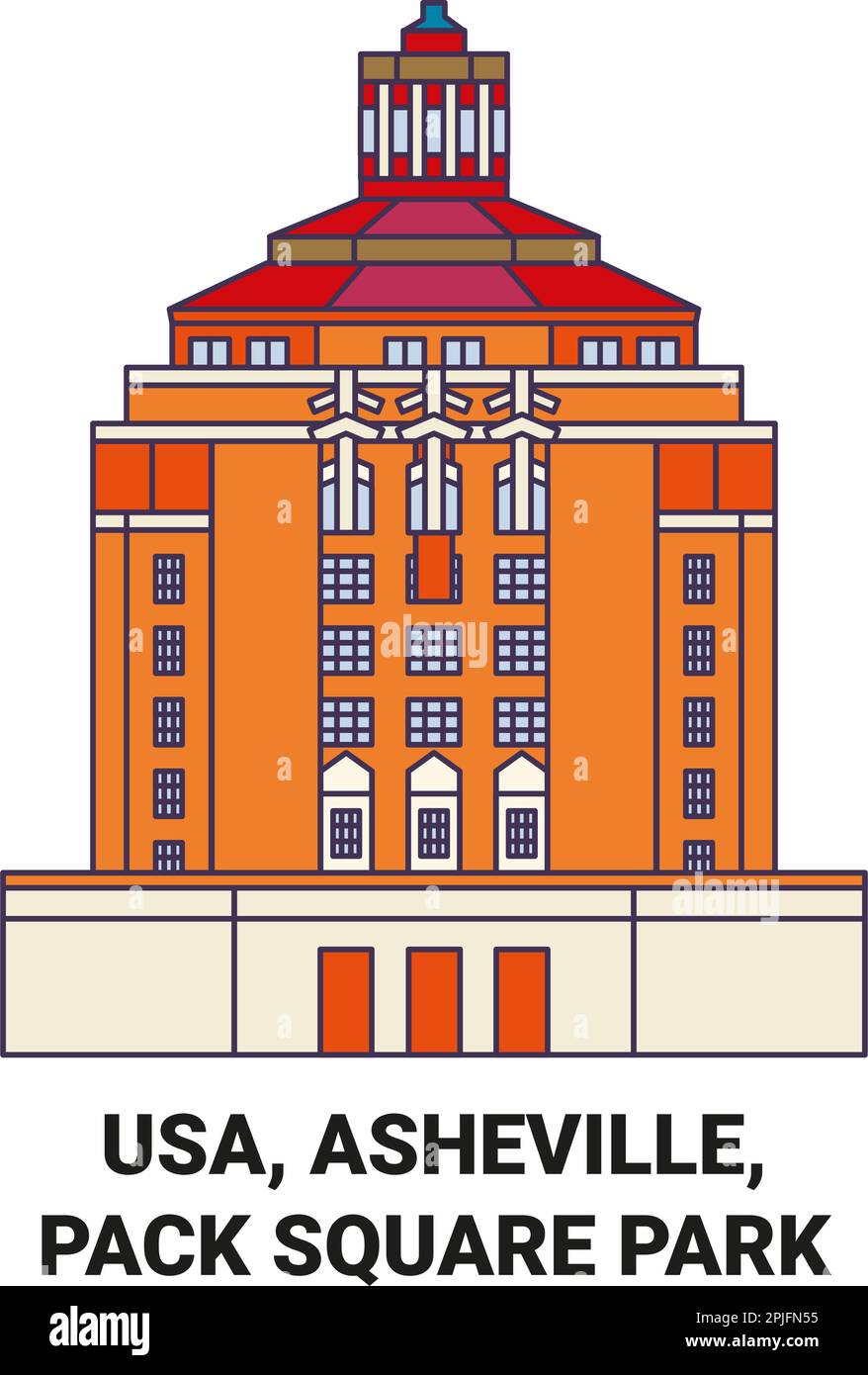 Usa, Asheville, Pack Square Park travel landmark vector illustration ...