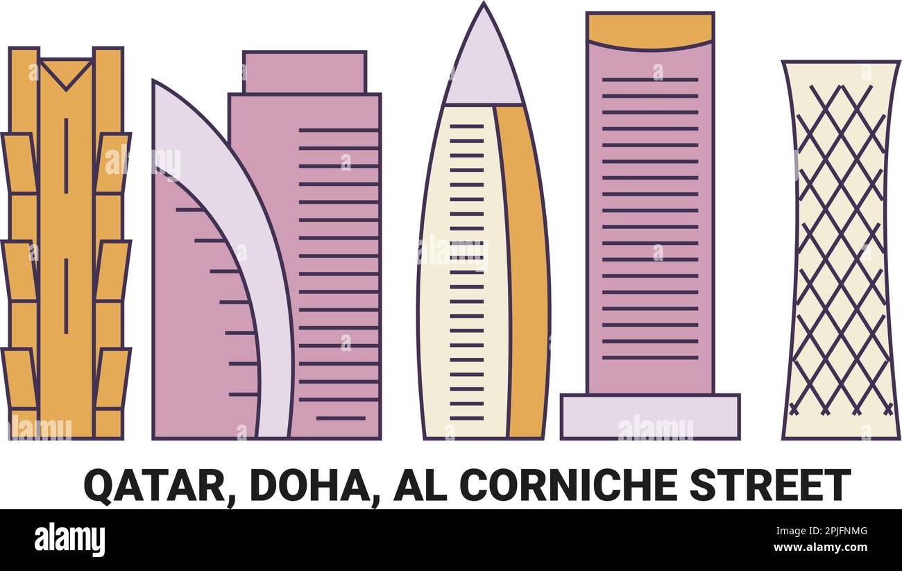 Qatar, Doha, Al Corniche Street, travel landmark vector illustration ...